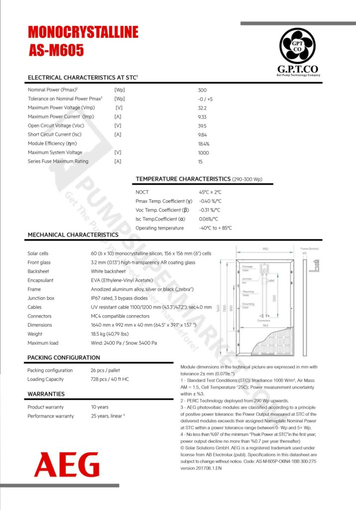 AEG- AS-M605-300W- AEG solar Panel – Pumpmarket.us